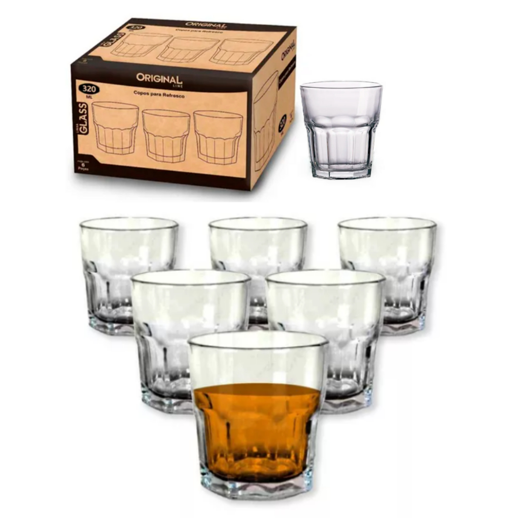 Jogo Kit 6 Copos Vidro Grosso Suco Água Drink Cerveja 310ml | Shopee Brasil