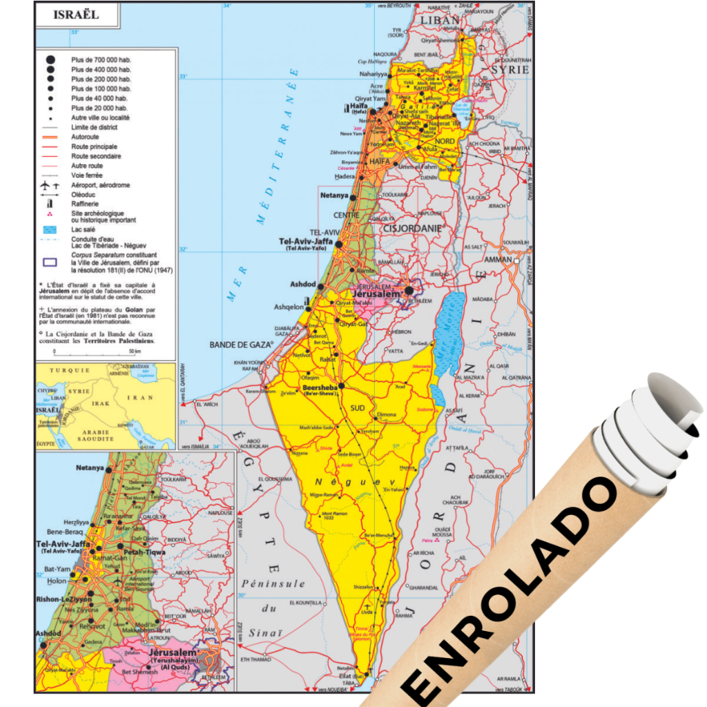 Mapa País Israel Politico Poster Geográfico Decoração Geografia ...