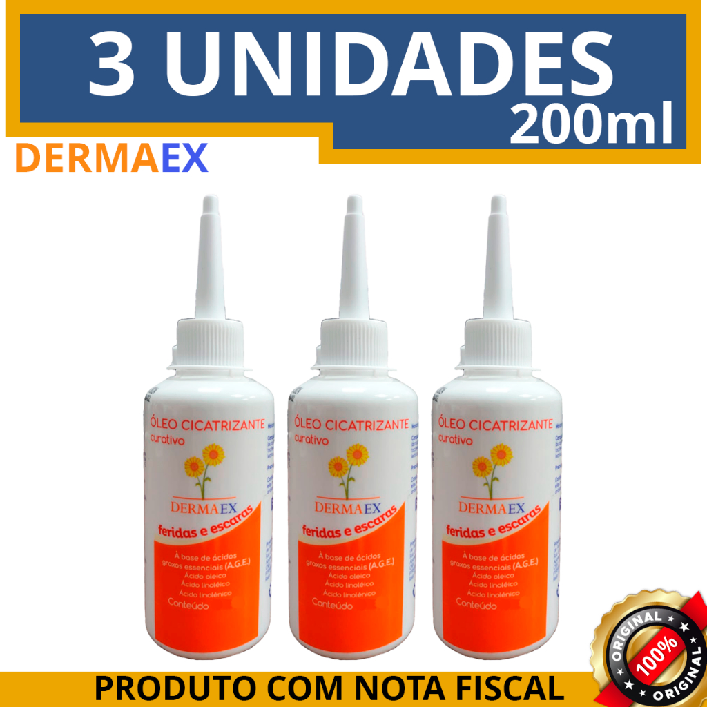 Óleo AGE Girassol Cicatrizante Feridas e Escaras Dermaex 200ml - kit 3 ...