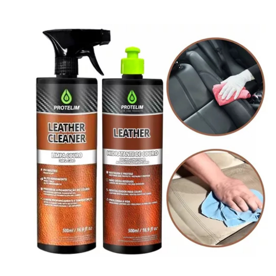 KIT LEATHER CLEANER LIMPA COURO 500ML + LEATHER HIDRATANTE DE COURO 500ML - PROTELIM | Shopee Brasil