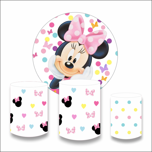 Kit Painel + Trio Capas de Cilindro da Minnie Mouse em 3D de Alta ...