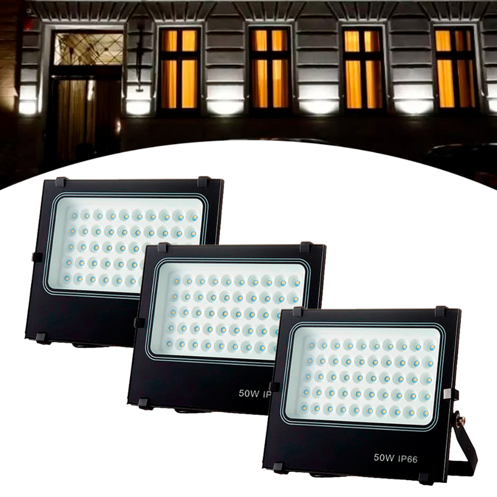 Kit 3 Refletor Led 50w Prova D´água Holofote 6500k Jardim | Shopee Brasil