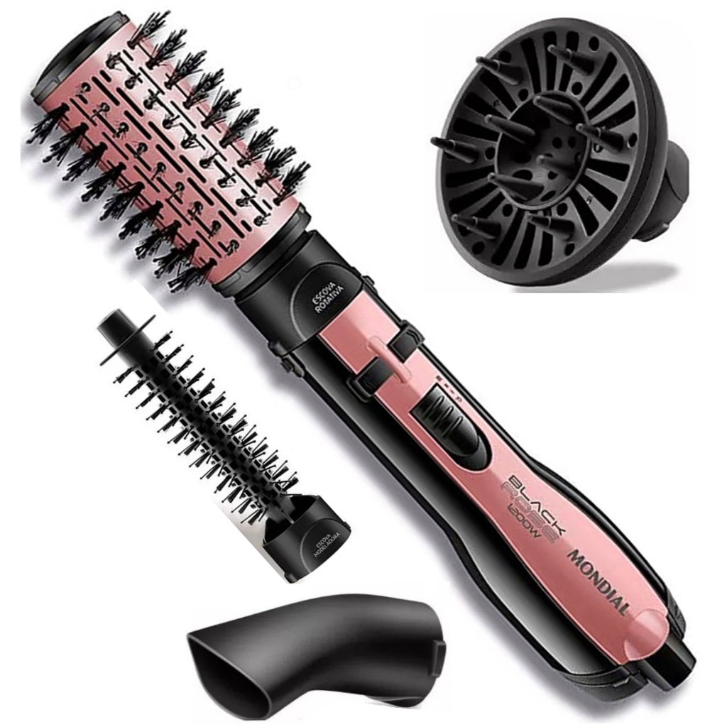 Escova Rotativa De Cabelo Mondial ER-10 Alisadora Secadora DIfusor De ...