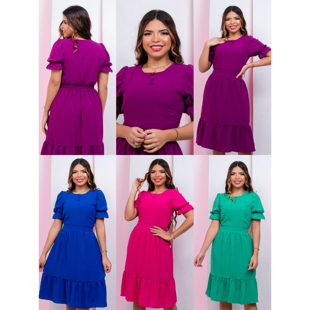 VESTIDO MIDI COM ELASTEX NA PALA DA CINTURA MODA EVANGELICA TECIDO ...