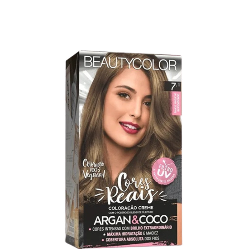 Tinta Beauty Color Coloração Creme Kit 7.1 Louro Natural Acizentado ...
