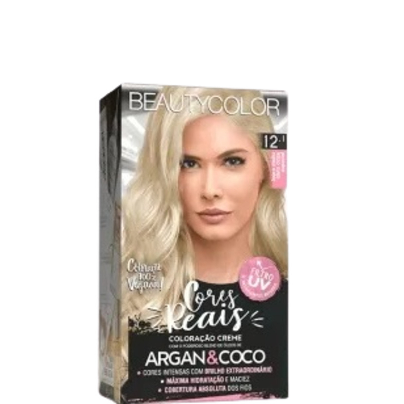 Tinta Beauty Color Kit 12.1 Louro Muito Claro Cinza Especial | Shopee ...