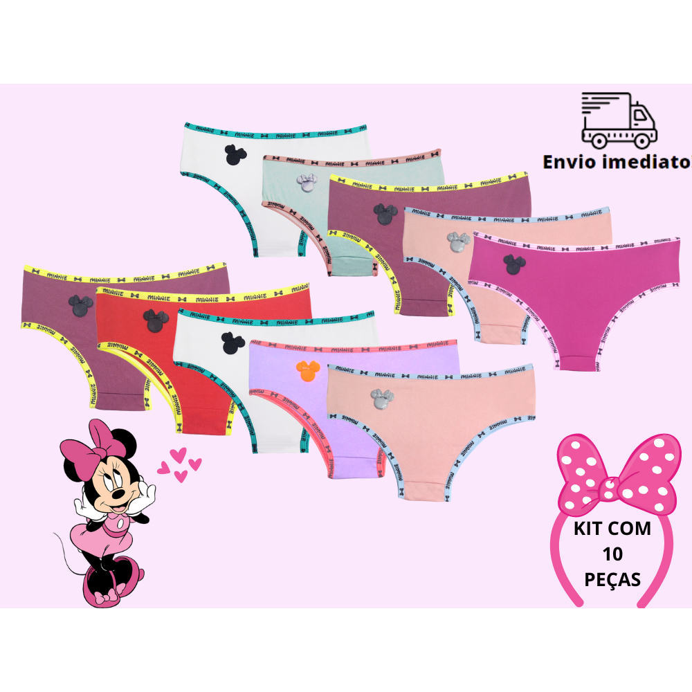 Kit 10 Calcinha Infantil Menina Microfibra Lisa Calcinha Minnie Atacado ...