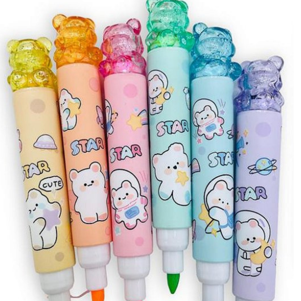 Marca Texto Fofo Ursinho Com Carimbo 6 Cores Shopee Brasil