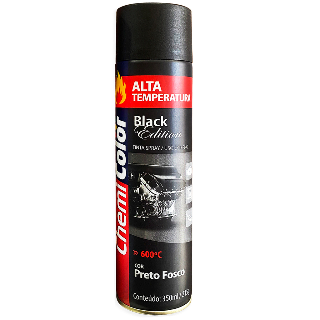 Tinta Spray Uso Geral Alta Temperatura Preto Fosco Chemicolor 350ml | Shopee Brasil