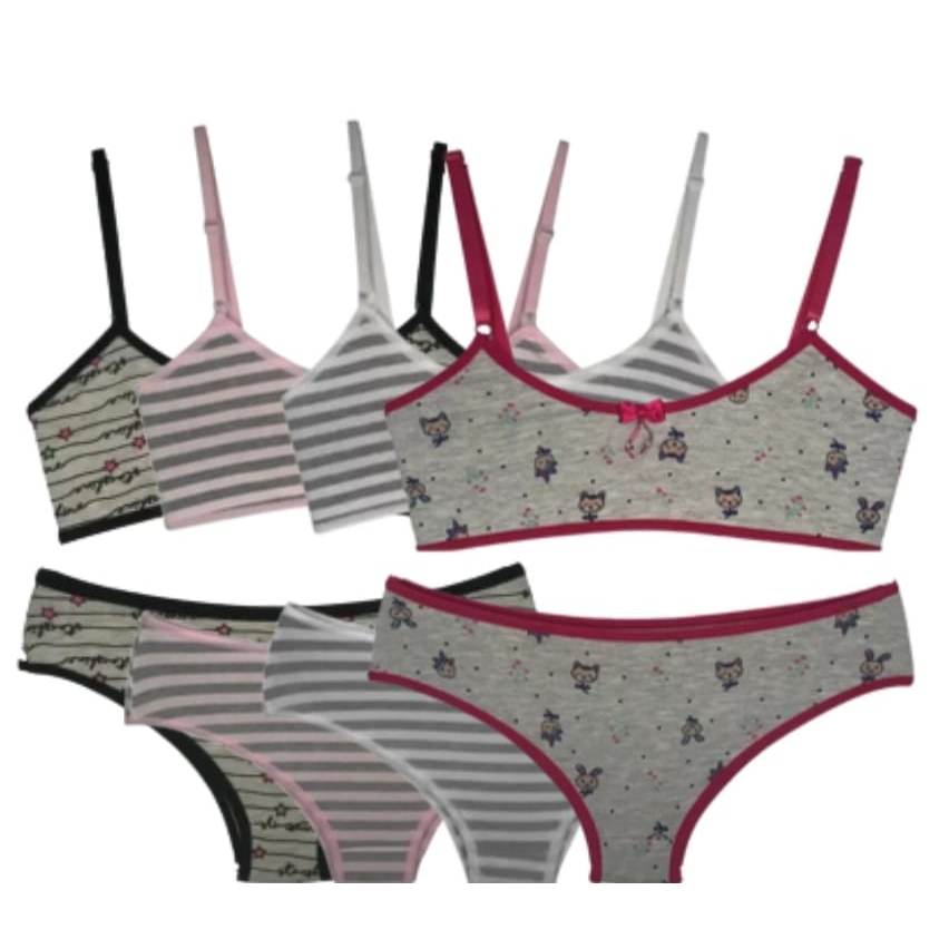 Kit 3 Conjuntos Calcinha e Sutiã Menina Moça sem bojo Infantil Juvenil ...