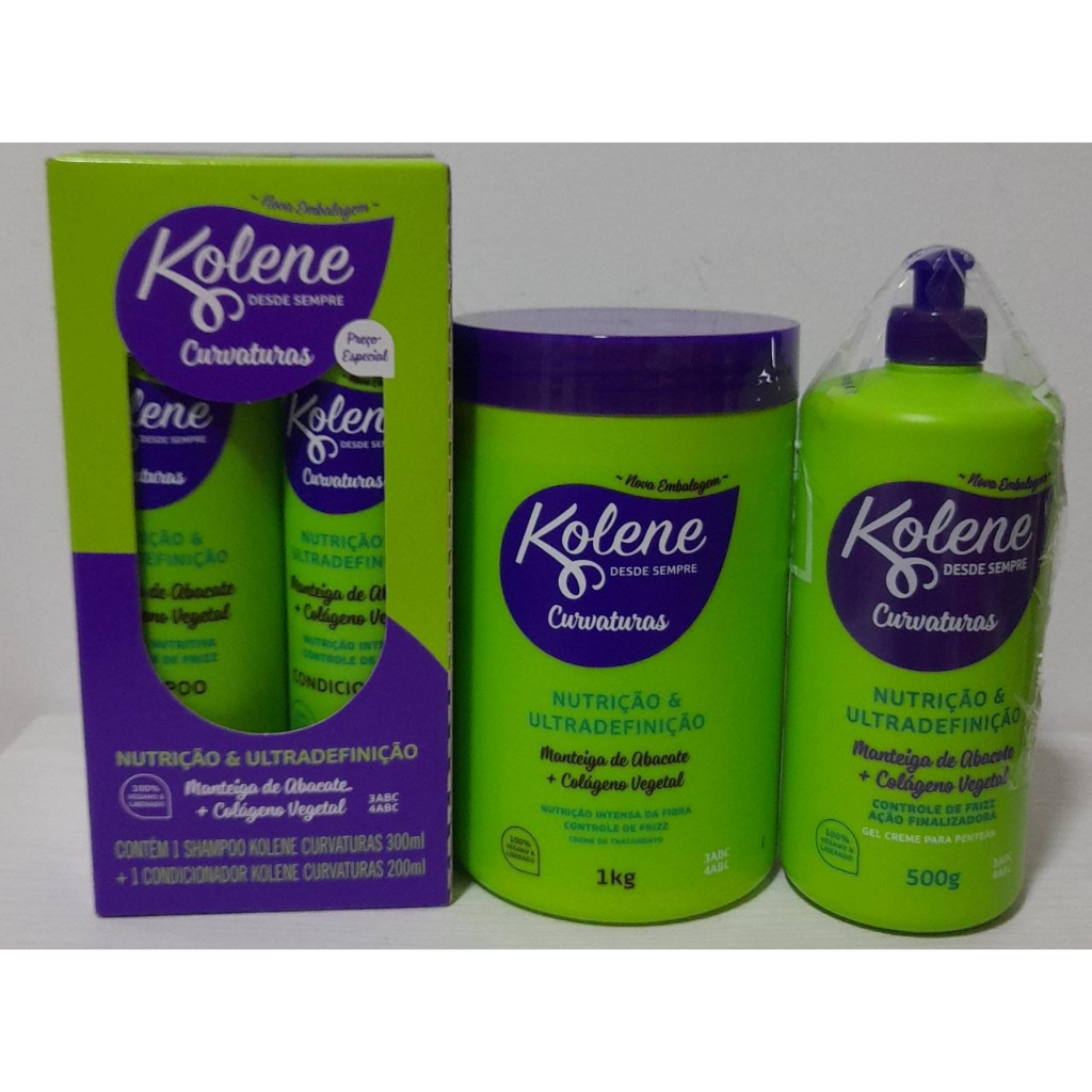 kit kolene curvaturas shampoo 300ml+condicionador 200ml+ cr. tratamento ...