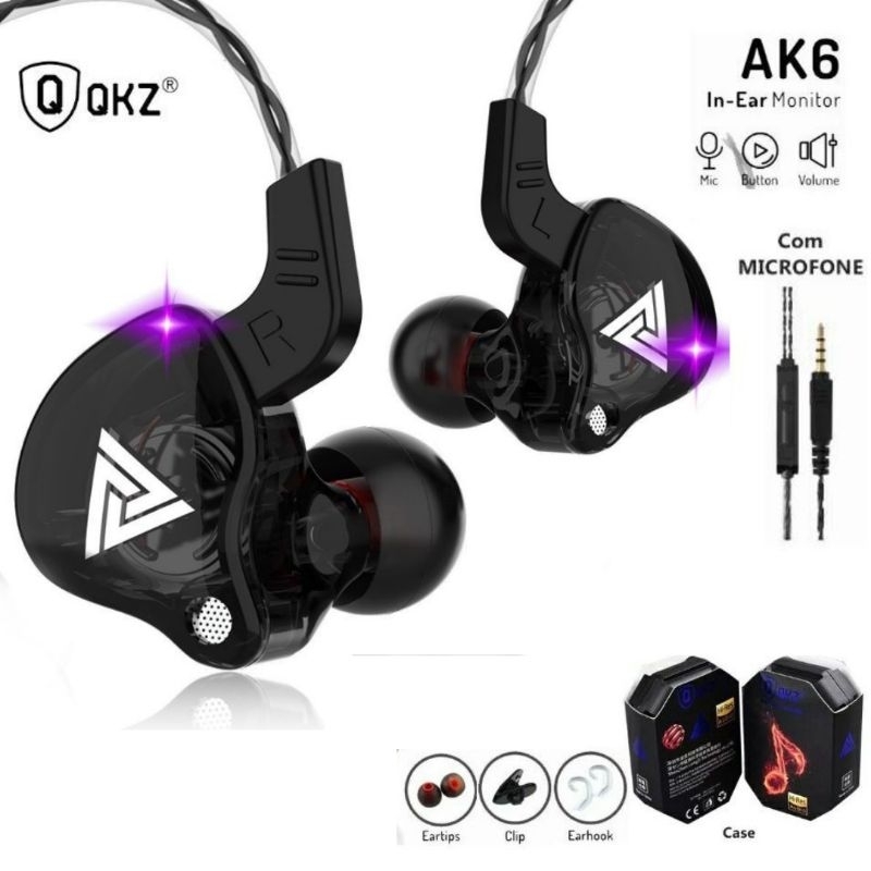 Fone de ouvido Original Qkz AK6 com microfone, retorno de palco, jogos ...