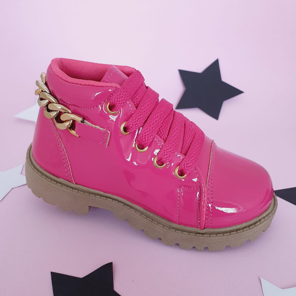 Bota Infantil Menina Pink Com Corrente Coturno Criança | Shopee Brasil