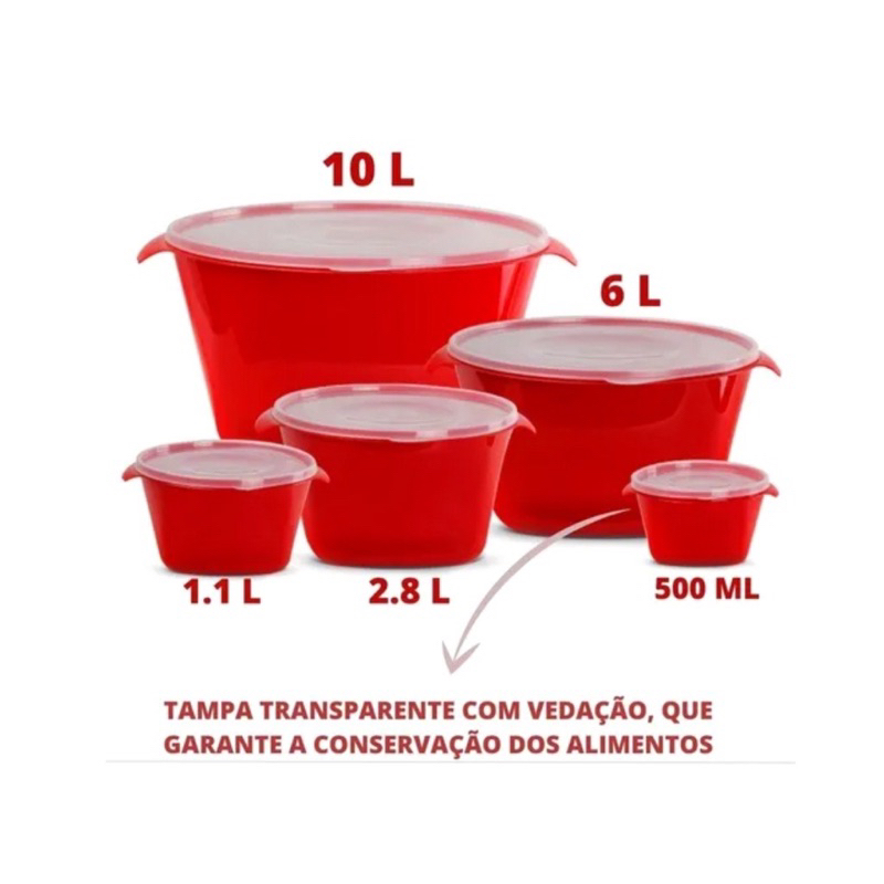 Potes Tipo tupperware Com Tampa Multiuso Vários Tamanhos KIT COM 5 ...