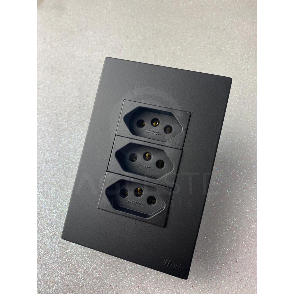 CJ TOMADA TRIPLA 20A 4X2 - RECTA BLACK SATIN FOSCO - BRS12199-1BK | Shopee Brasil