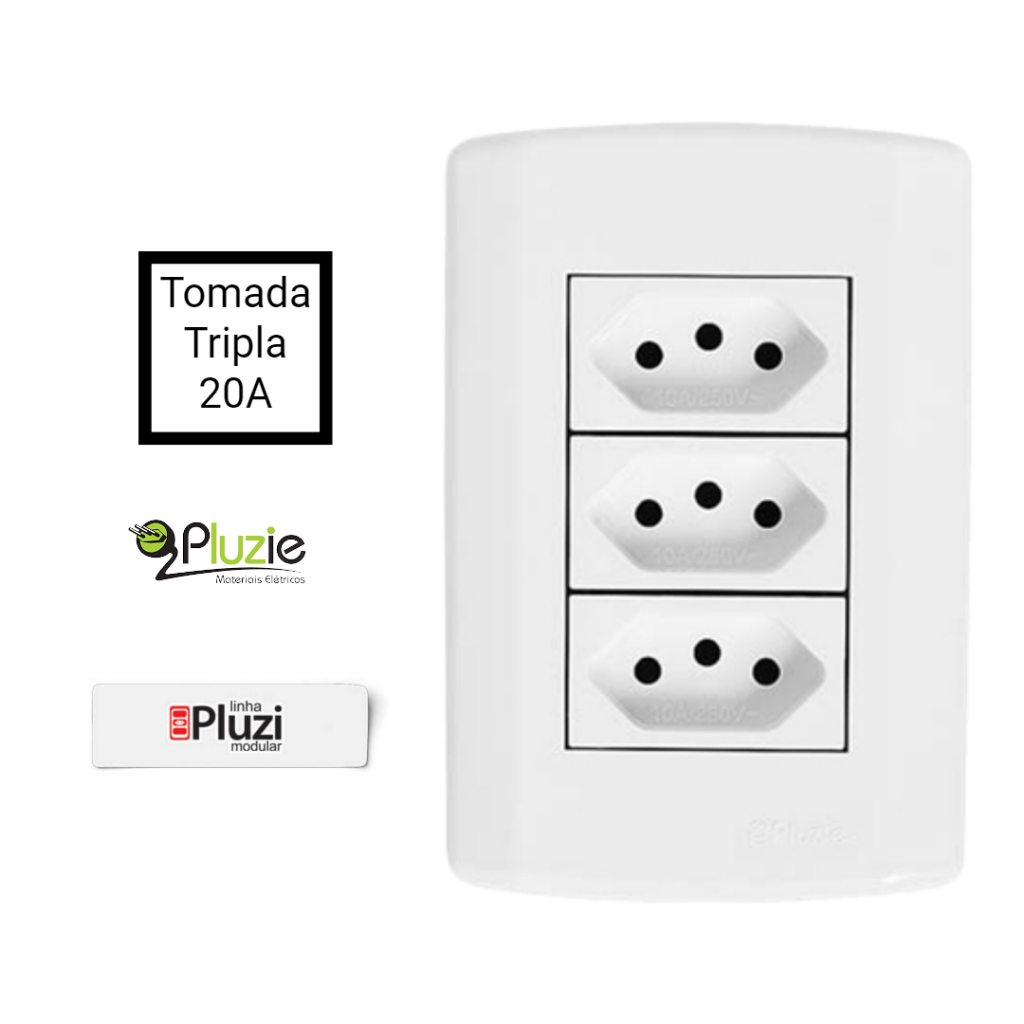 Tomadas 3 Tripla 20A 250V 2P+T Pluzie Modular branco com placa | Shopee Brasil
