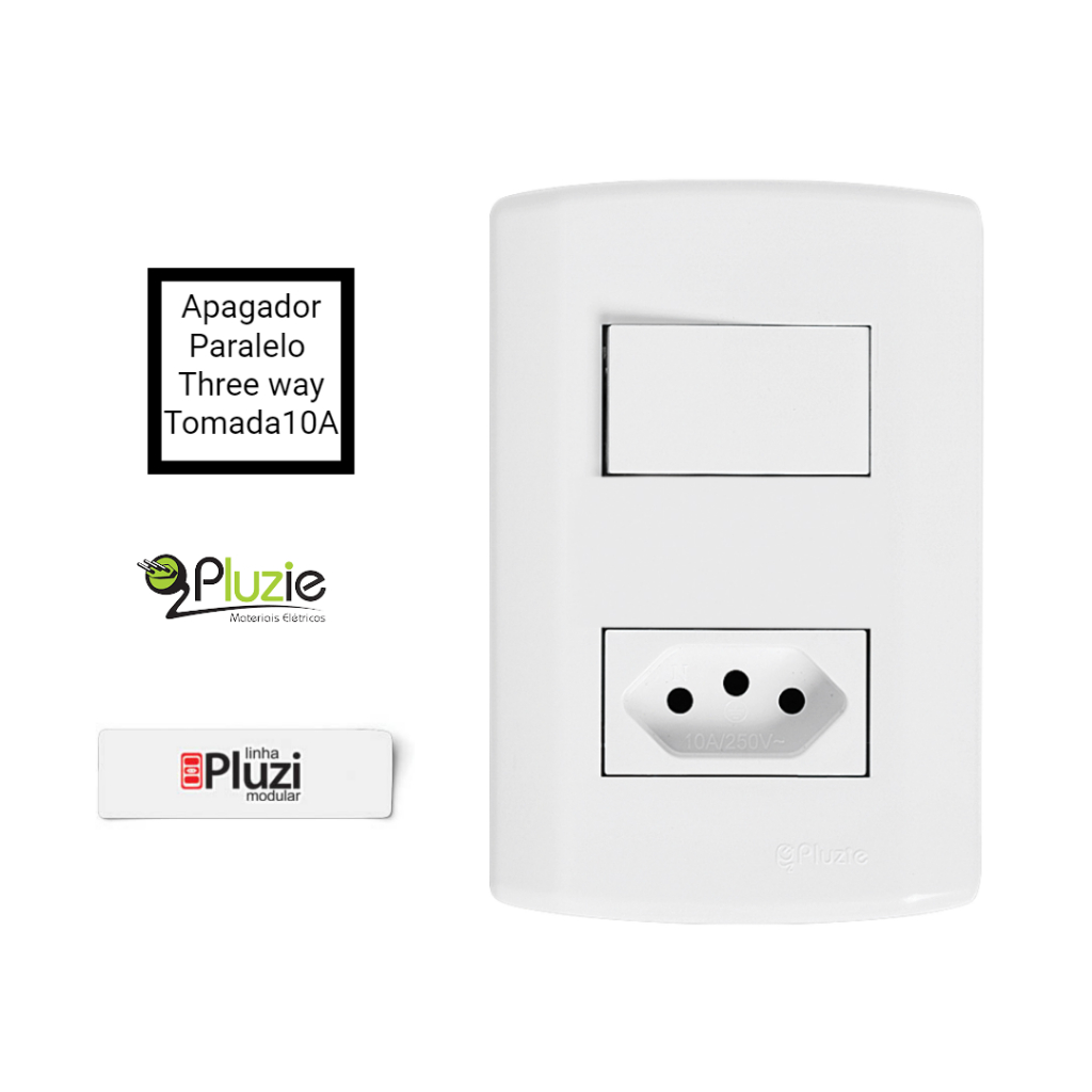 Pluzie Interruptor Apagador Paralelo Three Way + Tomada 10A 250V 2P+T ...