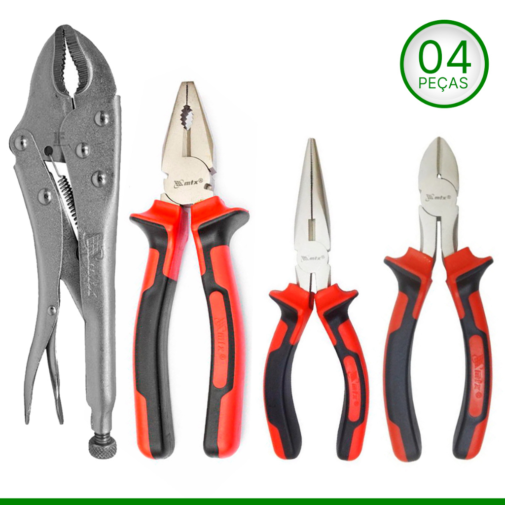 Kit Alicate Universal Diagonal Bico Meia Cana Reto Nickel MTX 3 4 Peças ...