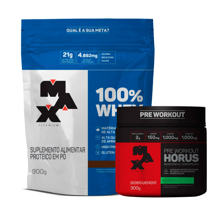 Kit Suplementos 100% Whey Protein Refil 900g + Pré Treino Horus 300g ...