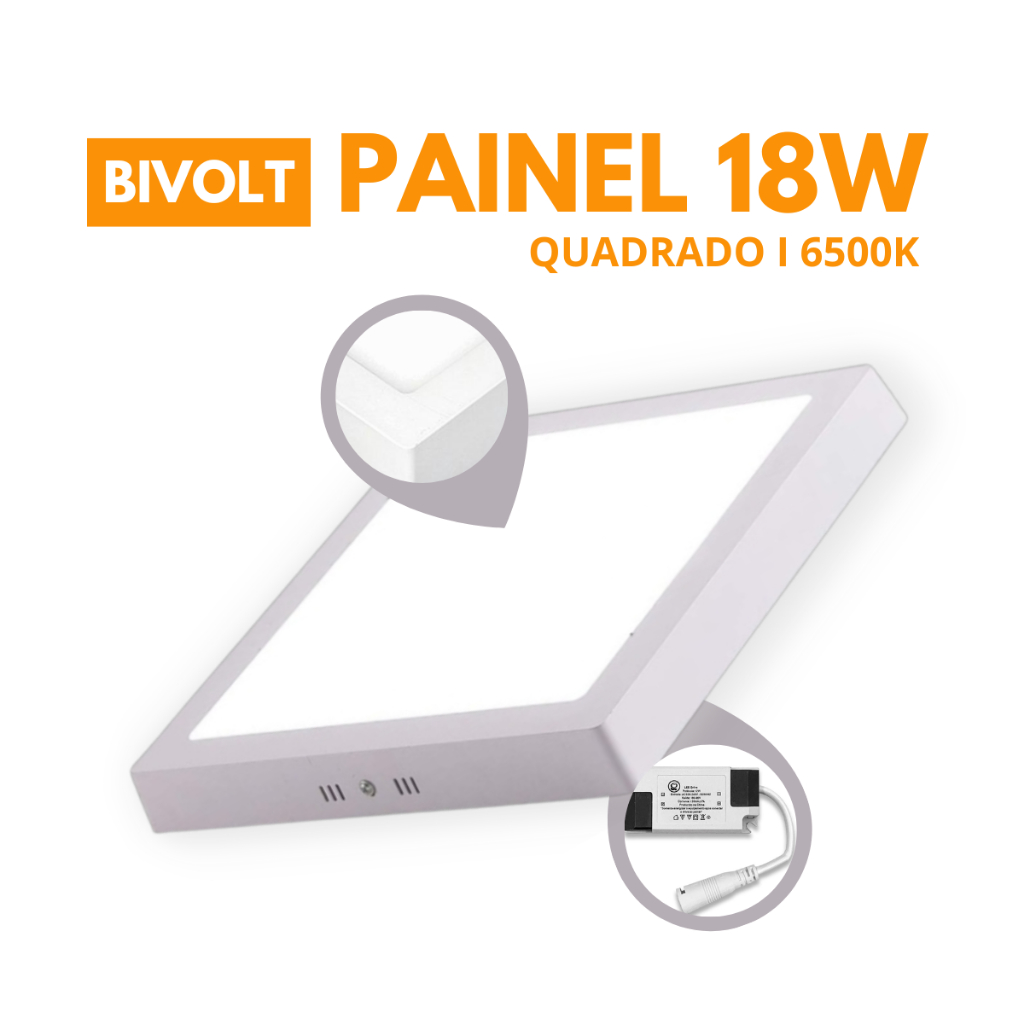 Painel Plafon Sobrepor Quadrado Led 18w Bivolt 20x20 Branco frio 6500k | Shopee Brasil