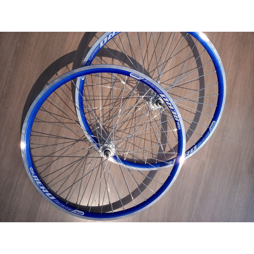 Roda Aro Aero Azul 26 Completa com Cubos de Rolamento e Raios Grosso ...