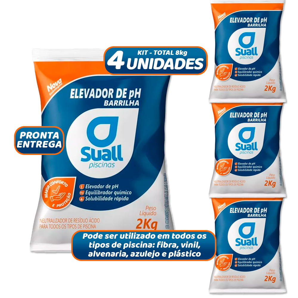 Kit 4 Barrilha Elevador Ph Mais Suall Produtos Para Piscinas Tratamento ...