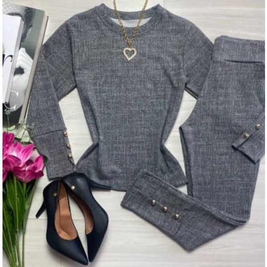Conjunto Moletinho Sofia Cinza | Shopee Brasil