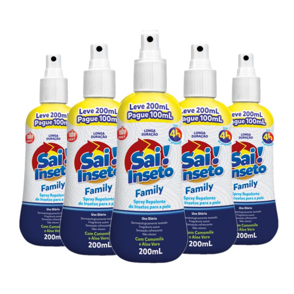 Kit 5 Repelentes Spray Sai Inseto Family 4H 200ml - Faz a Boa!