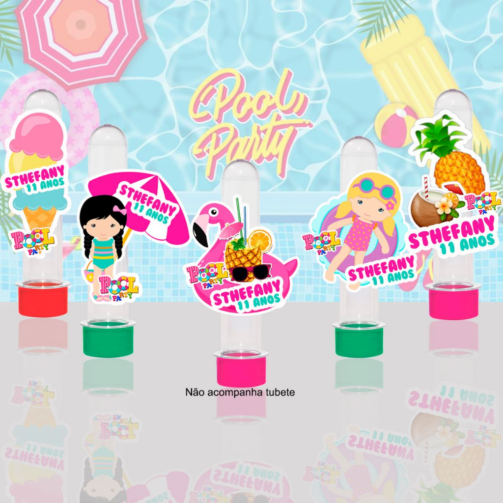 10 Tag Aplique para Tubete Pool Party Lembrancinha Aniversário ...
