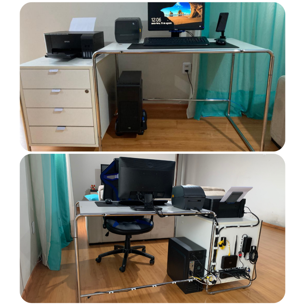 Passa fio Kit Organizador De Cabos para Esconder Fios embaixo de Mesa Setup Gamer Home Office ...