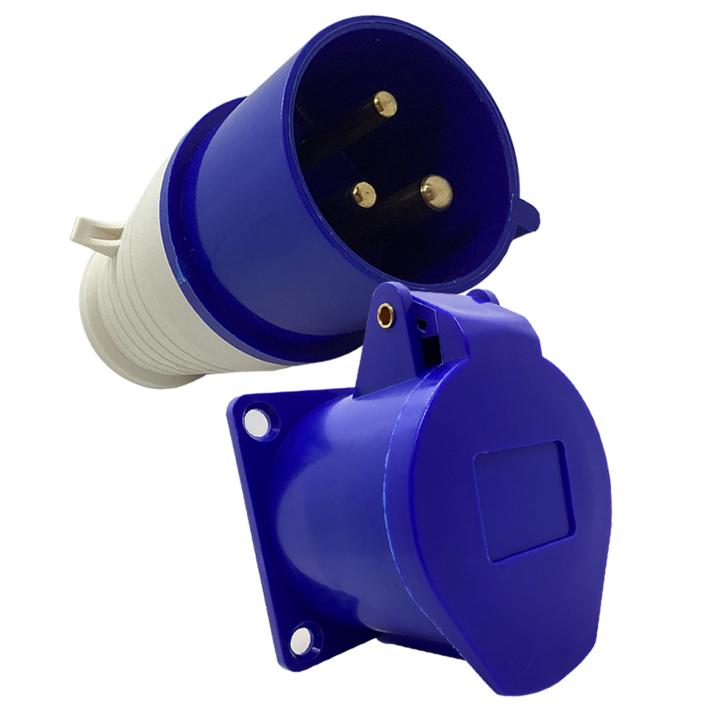 Kit Tomada Industrial Embutir + Plugue Azul Engate Plug IP44 2p+t 6h ...