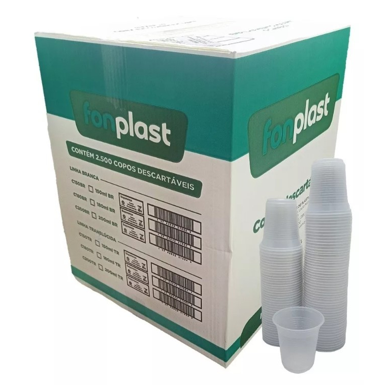 Caixa de Copo Plástico Descartável 180ml Fonplast C/2500 Unidades | Shopee Brasil
