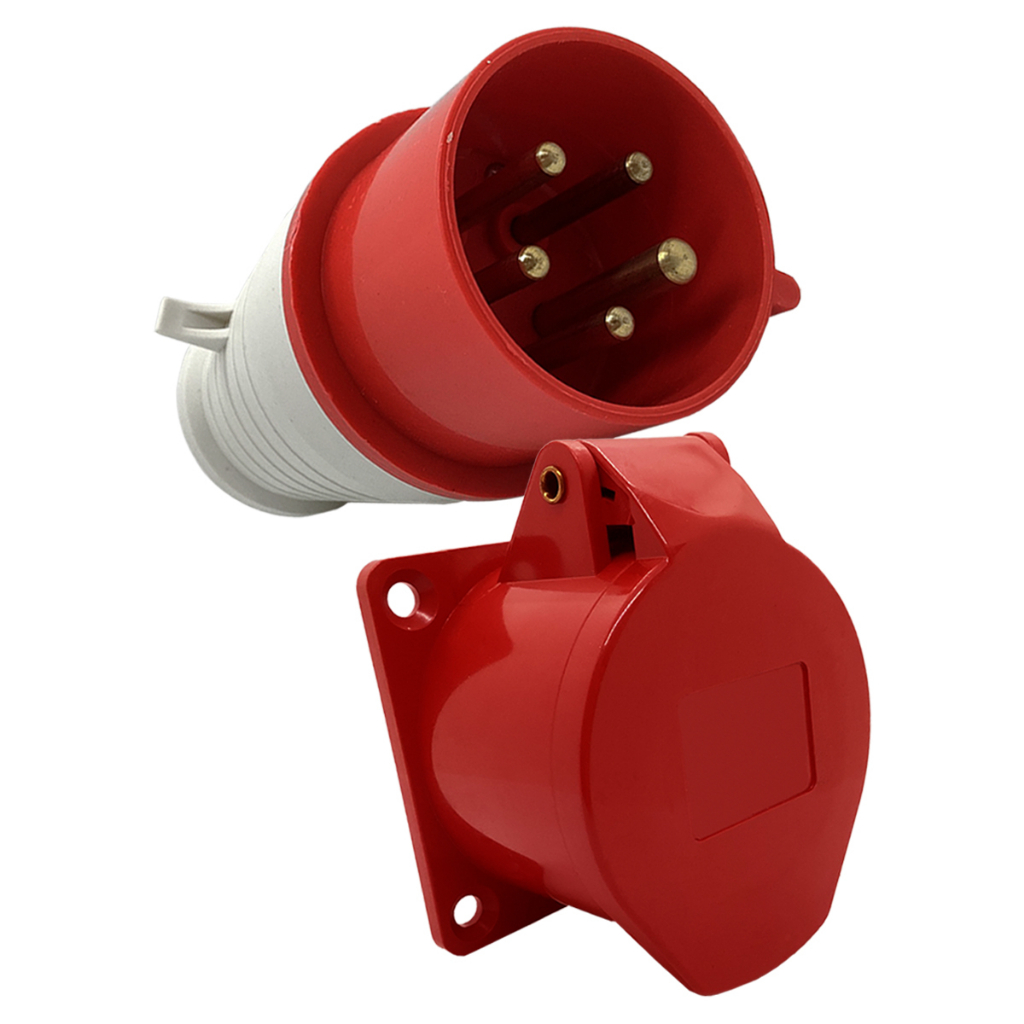 Kit Tomada Industrial Embutir + Plugue Vermelho Engate Plug IP44 3p+n+t 6h 16a 380v - 1un ...