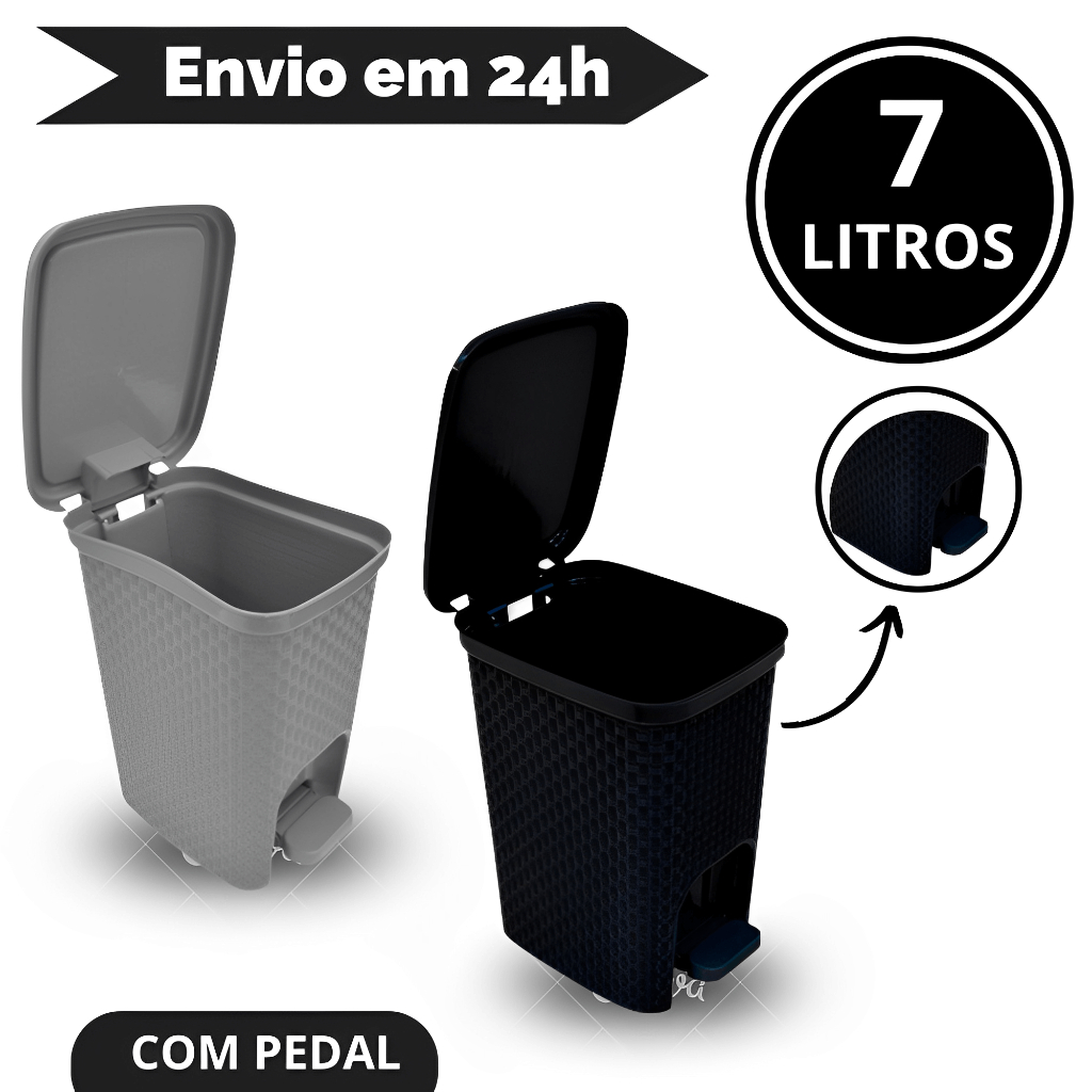Lixeira plástica com Pedal e Tampa - 7 litros cesto de lixo para ...