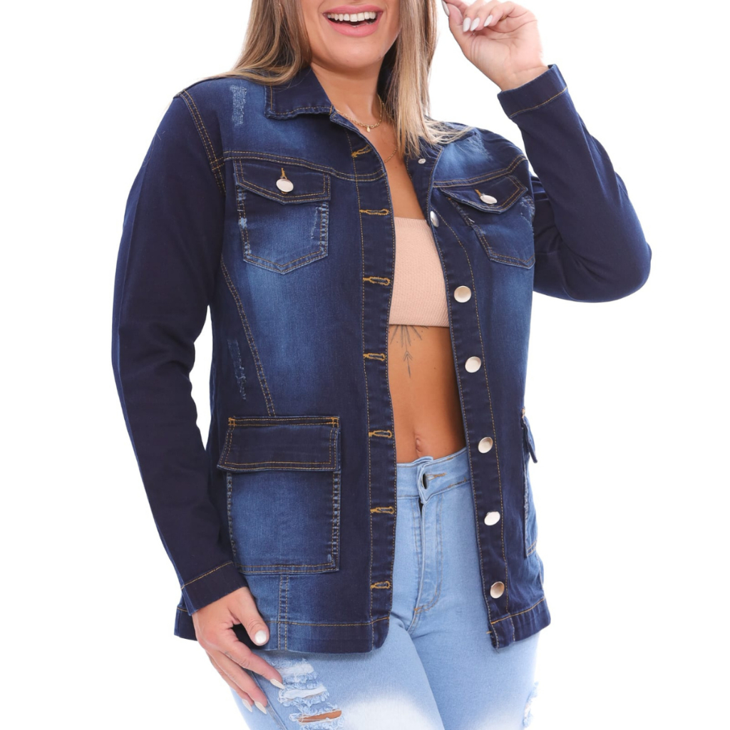 Jaqueta Parka Jeans Feminina Escura | Shopee Brasil