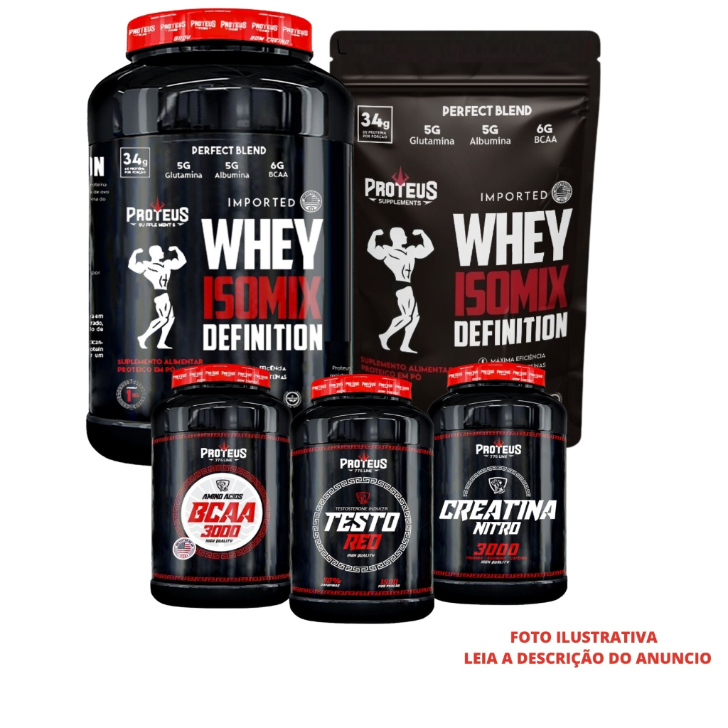 Kit 1x Sache Whey Protein 34g + 1x Creatina Nitro 3000 + 1x Bcaa + 1x ...