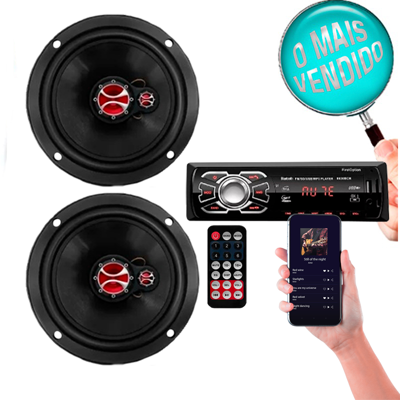 Kit Par De Auto Falantes 6 Polegadas 140w + Radio Bluetooth Usb ...