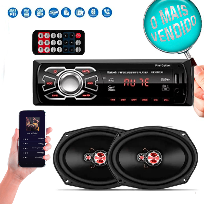 Kit Par De Auto Falantes 6x9 Polegadas Potente Oval + Radio Bluetooth ...