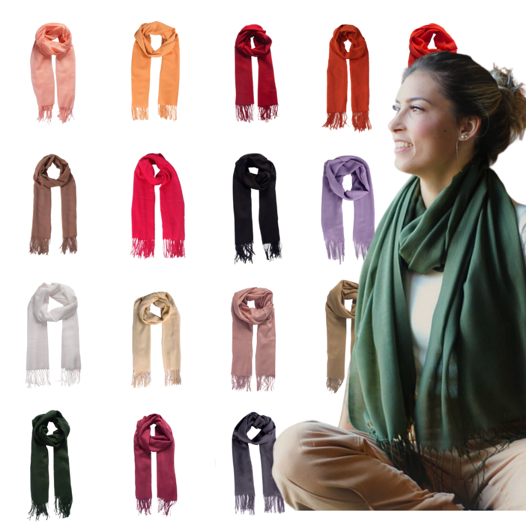 Cachecol Liso Longo Com Franja Várias Cores Moda Feminina Outono ...