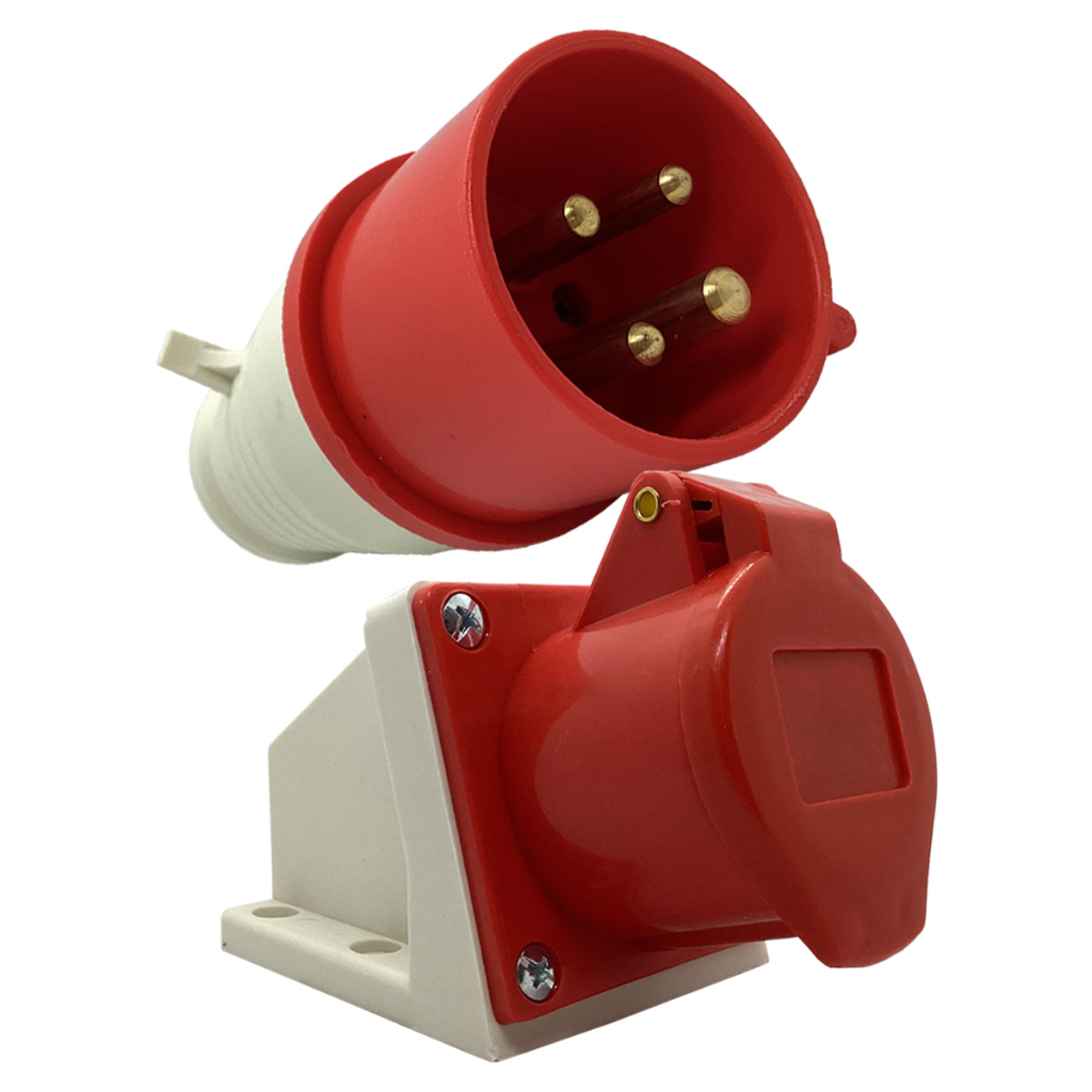 Kit Tomada Industrial Sobrepor + Plugue Vermelho de Parede Engate Plug 3p+t 6h 16a 380v-1un ...