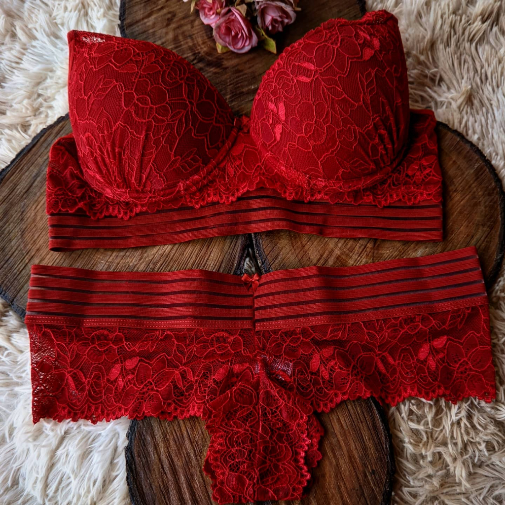 Sutiã com bojo e calcinhas conjunto de lingerie sensual perla langerie ...