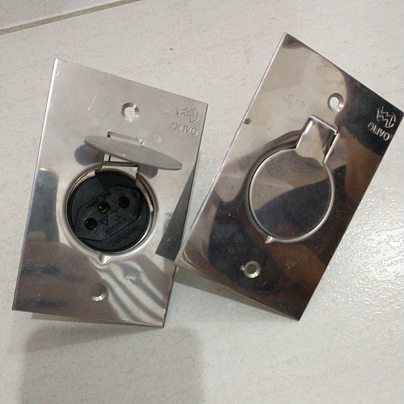 Tomada de Piso simples com Espelho Inox,Placa 4x2 20A até 250V 2p + T vermelha ou Preta,Olivo ...