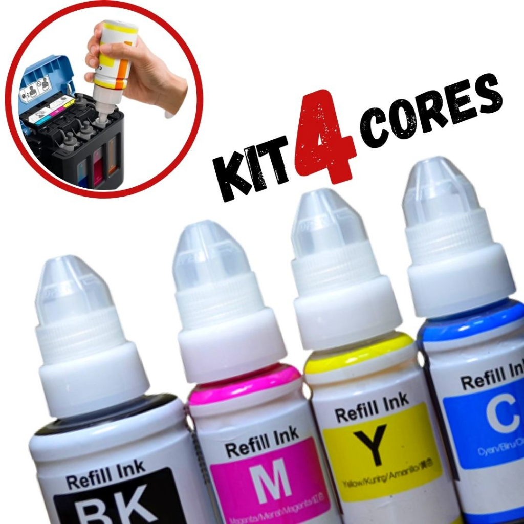 Kit 4x Refil Tinta para impressoras Canon G1100, G1110, G2100, G2110 ...