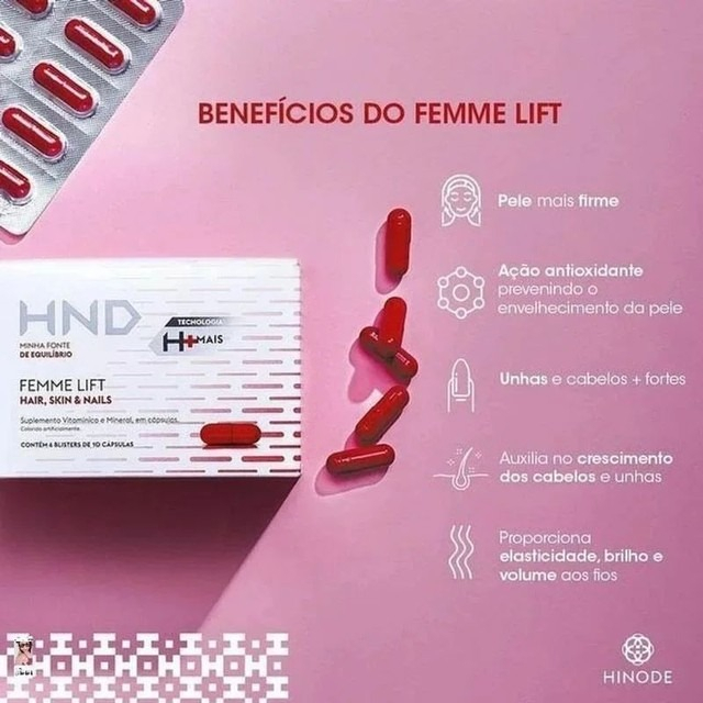 Hnd Femme Lift Para Cabelo, Pele & Unha 60 Cápsulas Hinode Original | Shopee Brasil