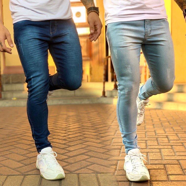 Kit 2 Calças Jeans Masculinas Skinny Lycra Apertada Com Elastano