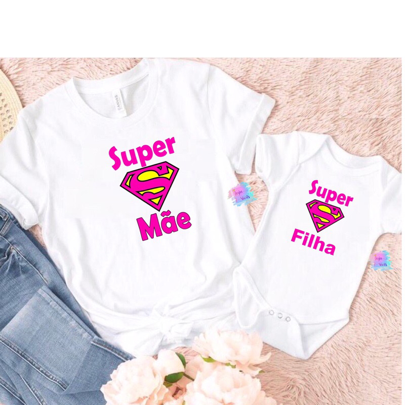 Kit Baby Look & Bory Infantil/Body Dia das Mães/Super Mãe/Super Filha ...
