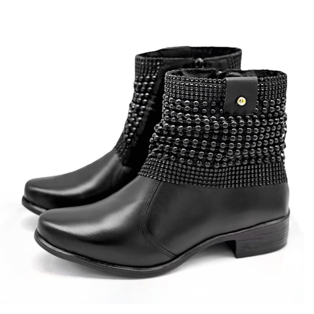 Bota Botinha Feminina de Couro Conforto Solado Antiderrapante Cano ...