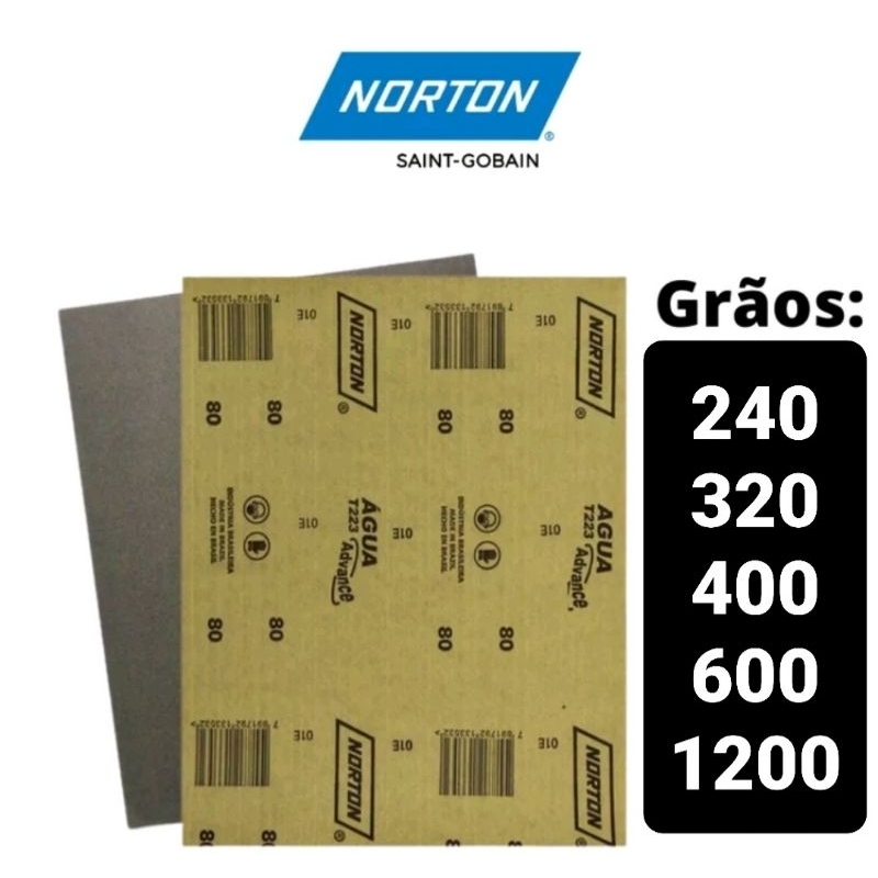 Lixa d agua para acabamento polimento NORTON T223 grão número 240, 320 ...