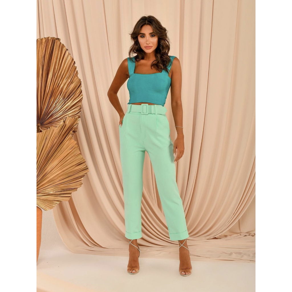Calça de alfaiataria verde clara Tam 40 | Shopee Brasil