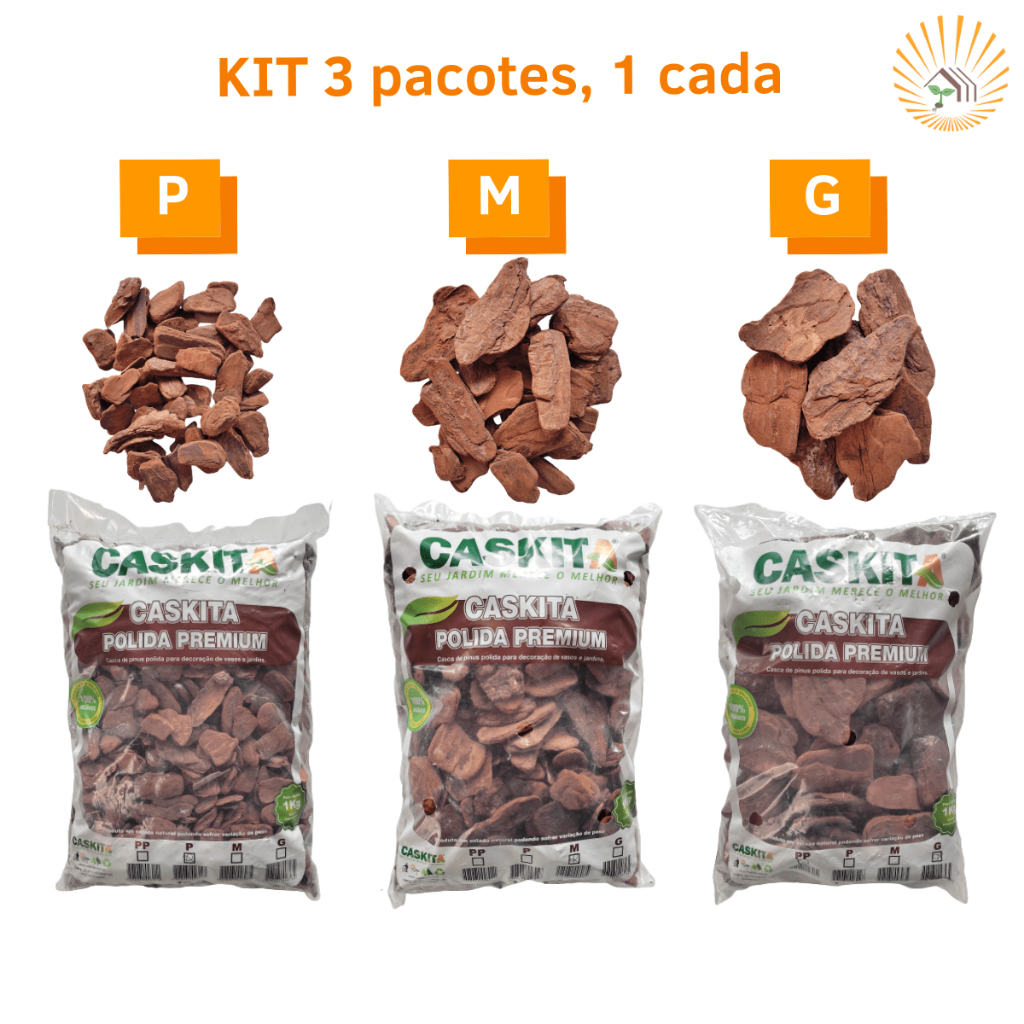 KIT Casca de Pinus Polida Pequena, Média e Grande (1kg/5L cada) | Shopee Brasil